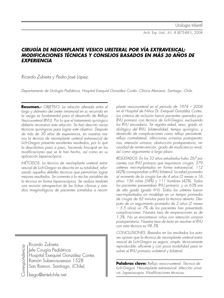 Técnica Lich-Gregoir en RVU Pediátrico | PDF | Sistema genitourinario ...