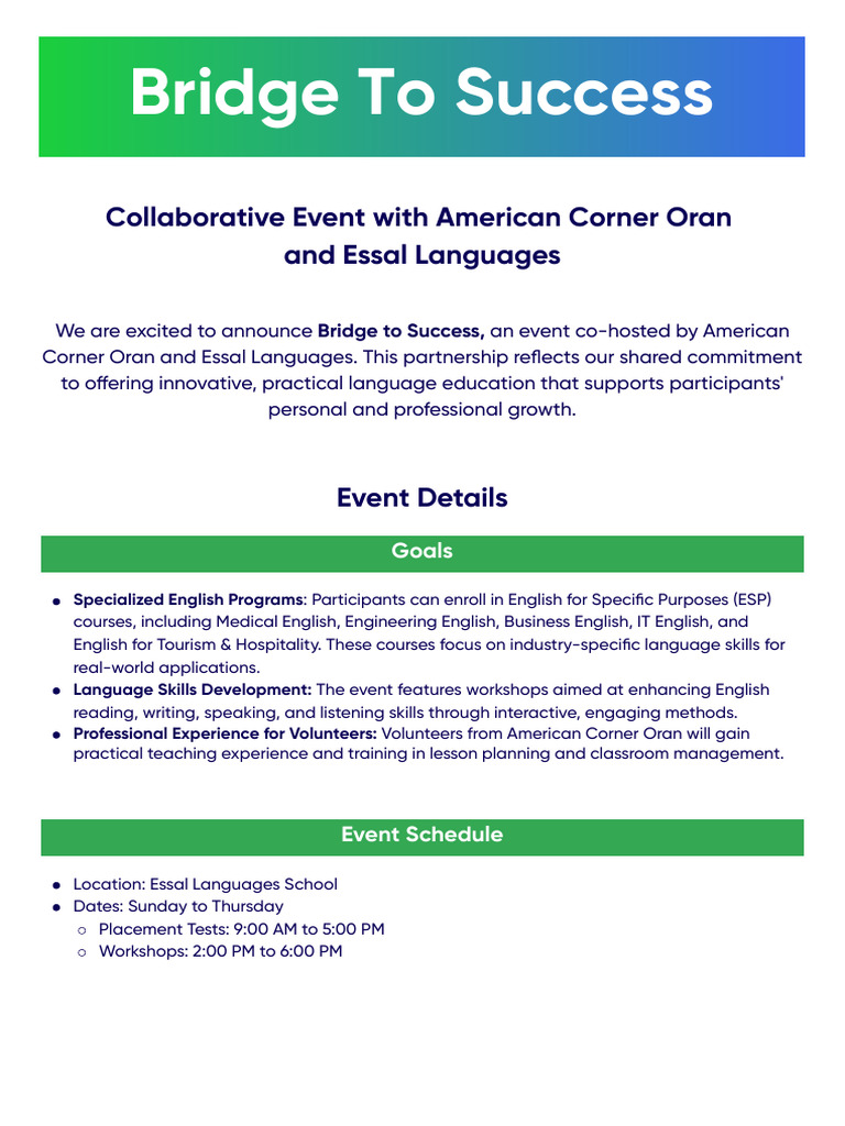 Bridge To Success Event Overview | PDF | Education Theory | Learning
