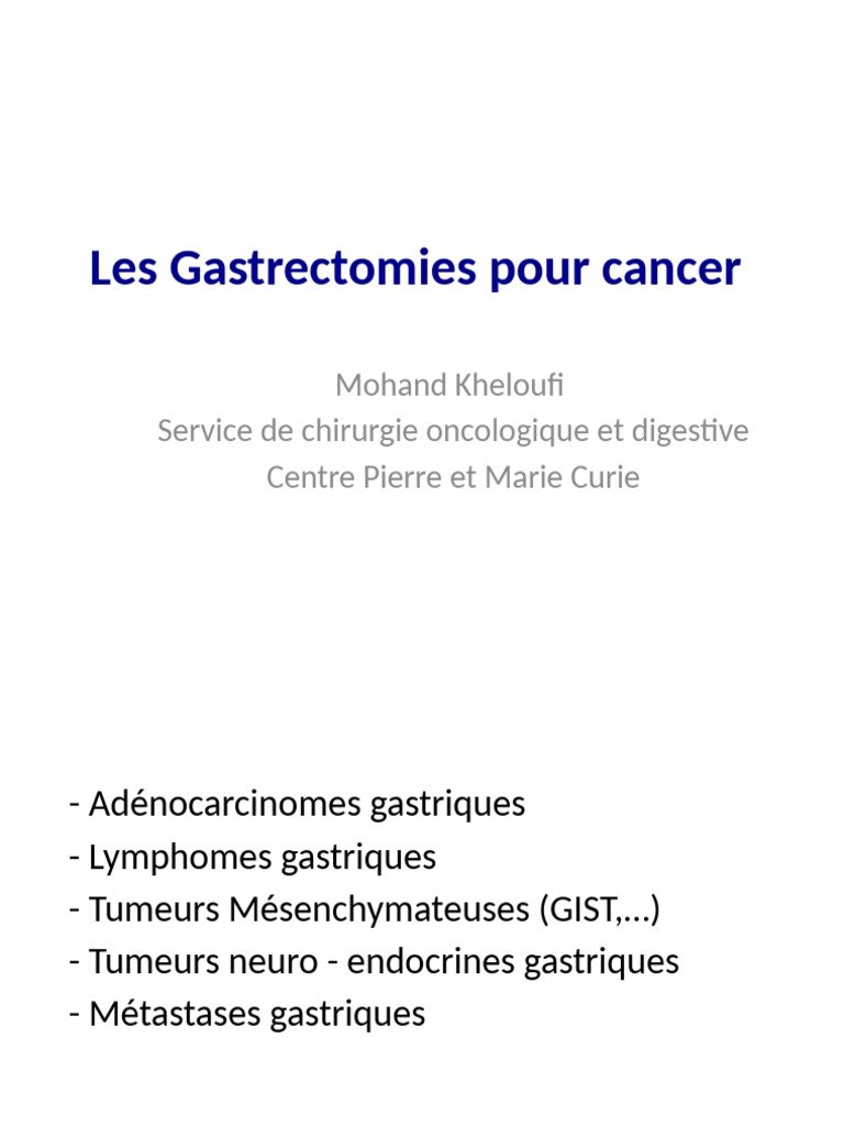 Gastrectomies pour cancer : techniques et résultats | PDF | Cancer ...