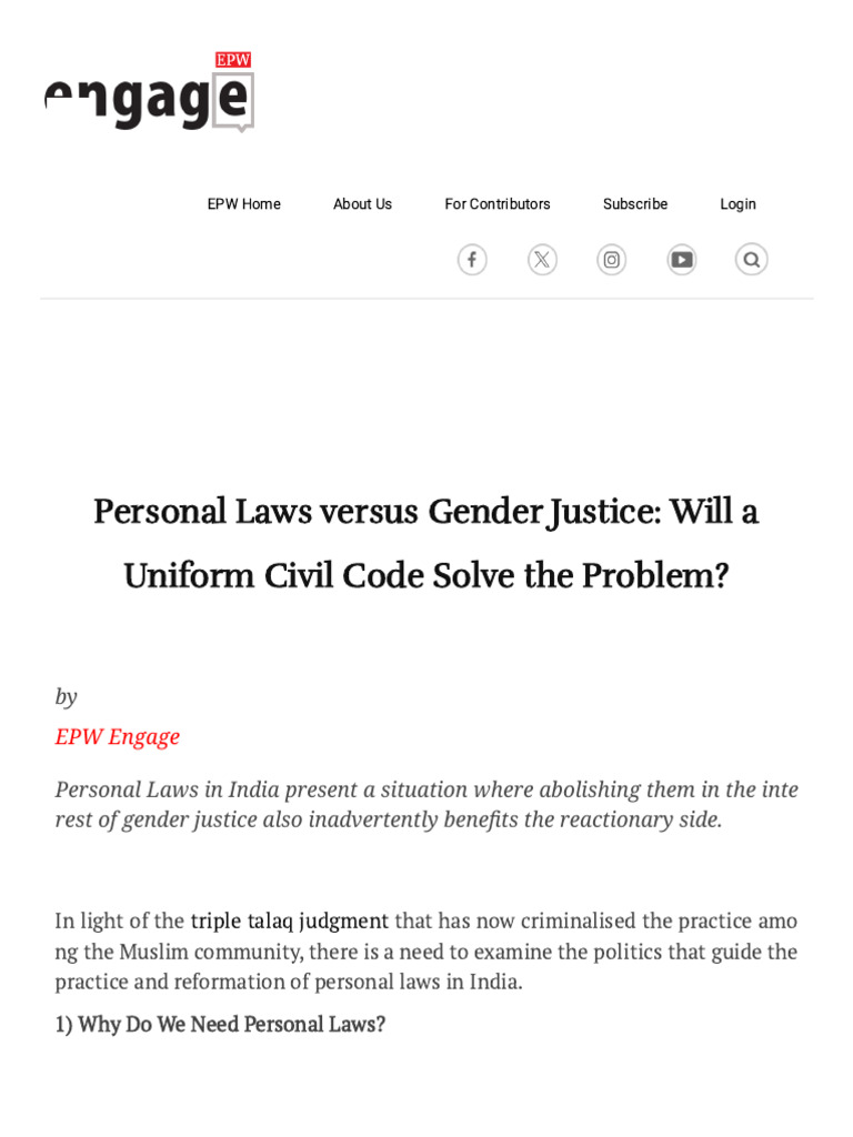 Personal Laws Versus Gender Justice - Will A Uniform Civil Code Solve ...
