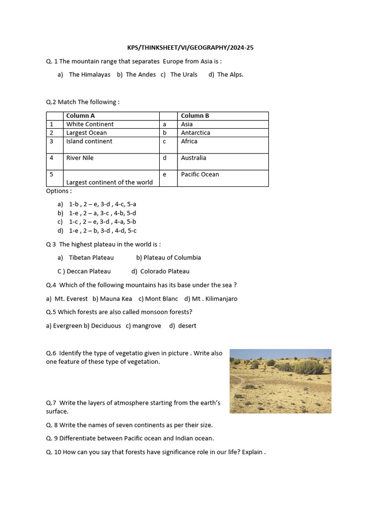 Geography Thinksheet Class 6 | PDF | Deforestation | Forests