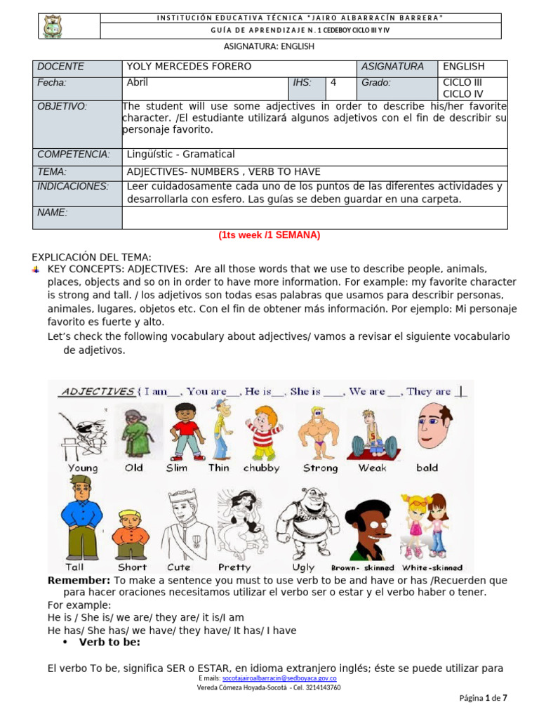 Guía de Aprendizaje English 2 Ciclo III y IV | PDF | Lingüística