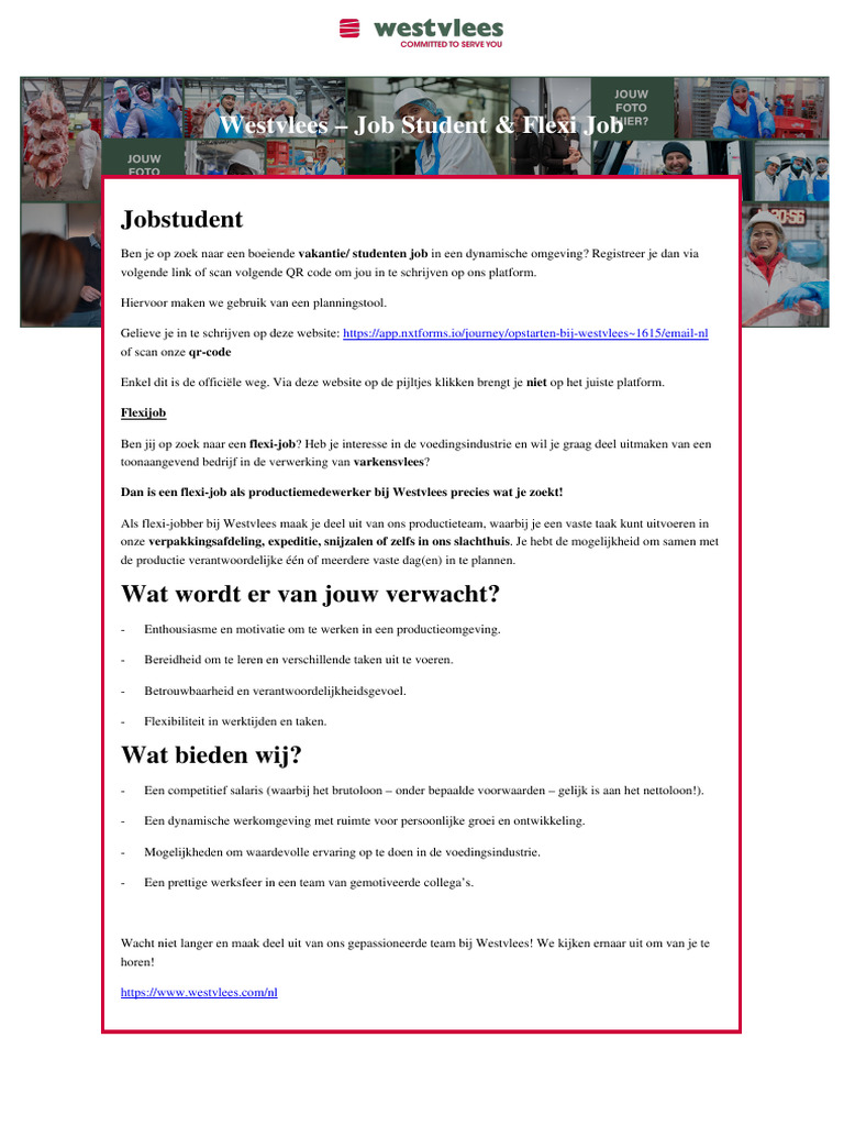 Westvlees Jobstudent | PDF