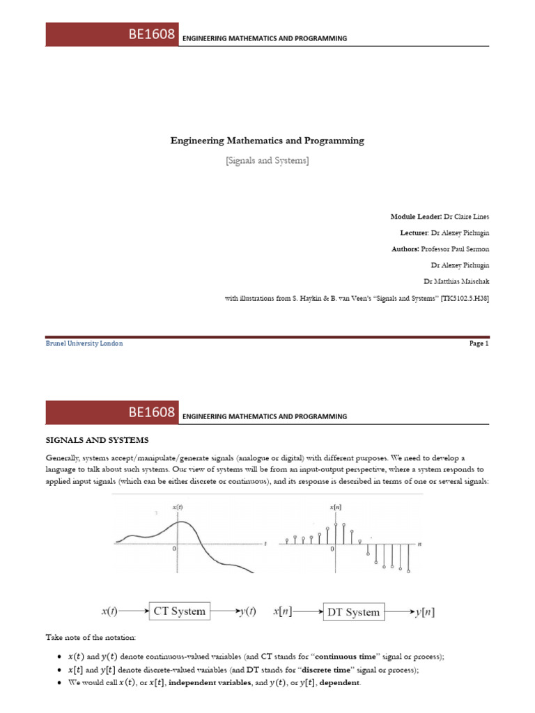 Engineering Mathematics: Signals & Systems | PDF | System | Feedback