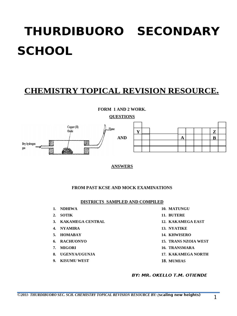 Chemistry Form 1 and 2 Work Questions | PDF | Chemical Elements ...