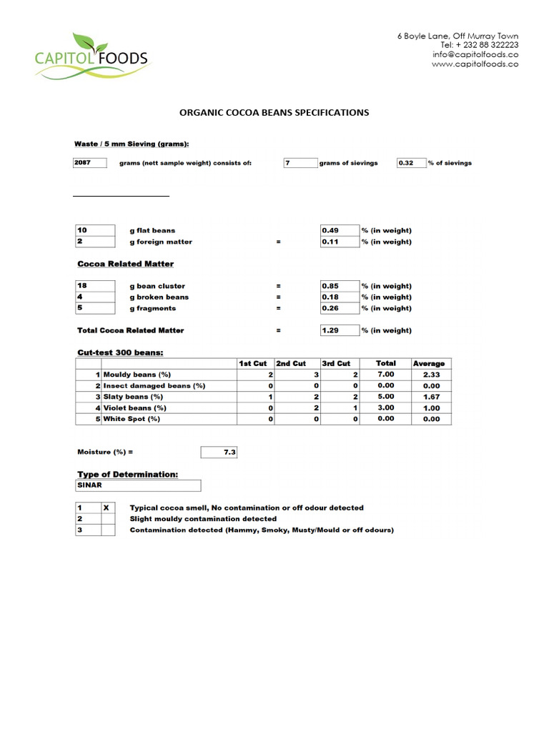 Cocoa Beans Specifications | PDF