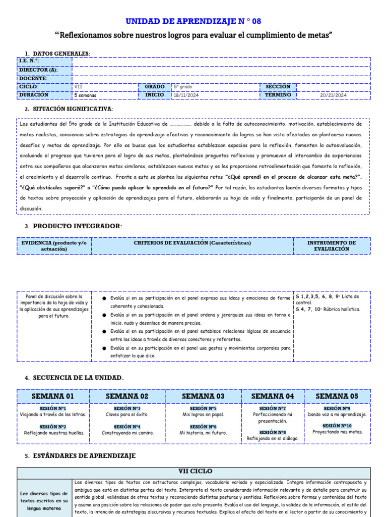 UNIDAD DE APRENDIZAJE N - 8 - COMUNICACI+ôN - 5TO | PDF | Aprendizaje | Información