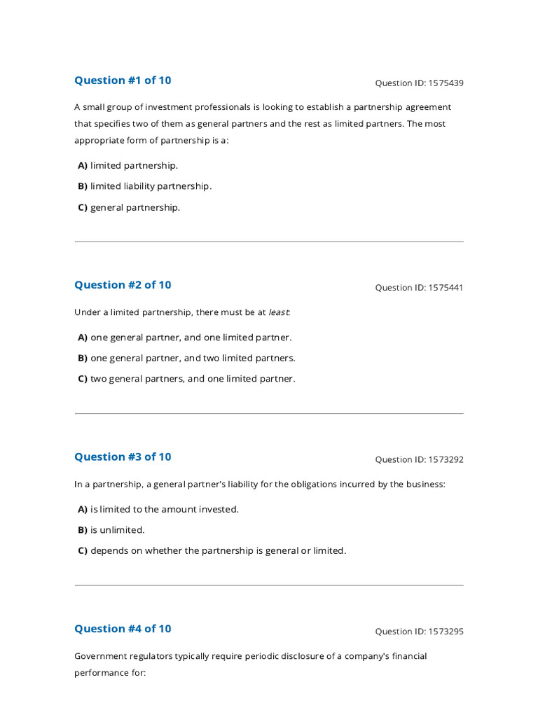 Partnership Agreement Quiz Questions | PDF | Partnership | Limited ...