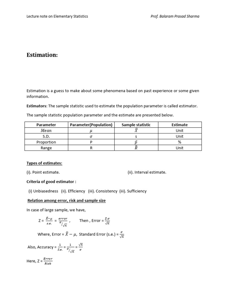 Estimation and Test of Hypothesis | PDF | Standard Error | Hypothesis