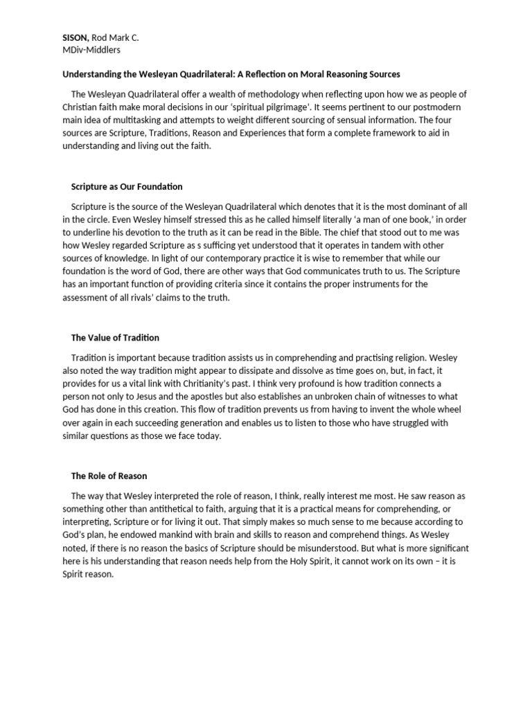 Sison Rod Mark C Week 2 Reflection | PDF | Reason | Faith