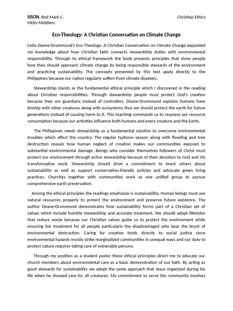 Sison Rod Mark C Week 13 Reflection | PDF | Sustainability | Christian Ethics