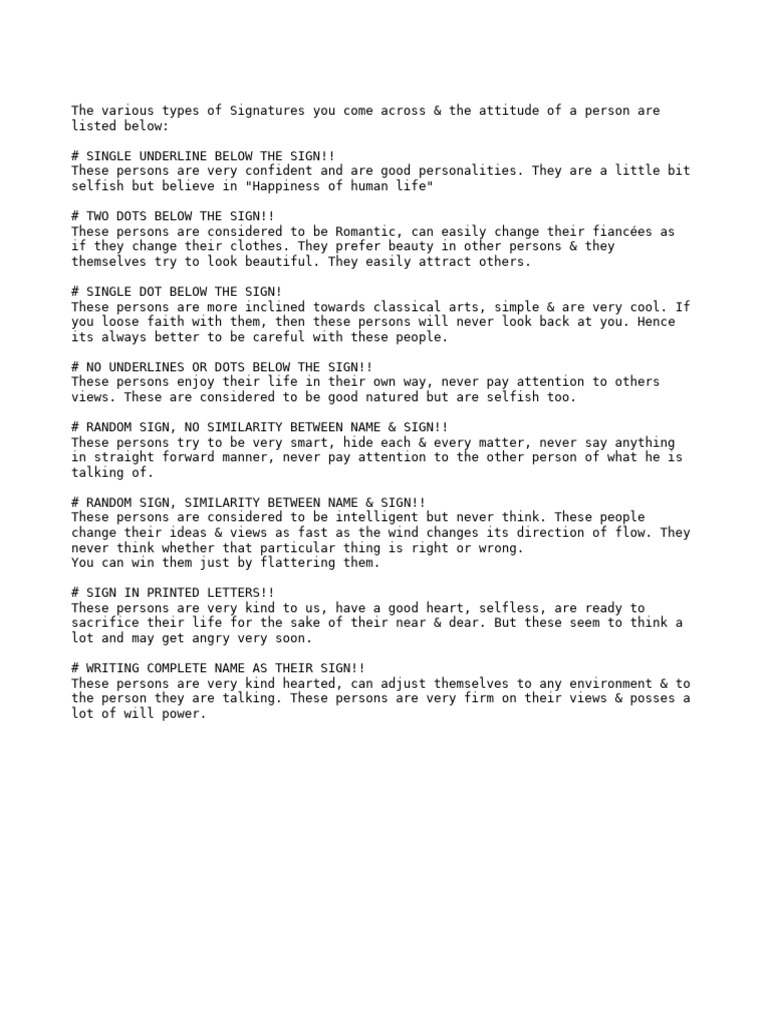 Types of Signatures and Personalities | PDF