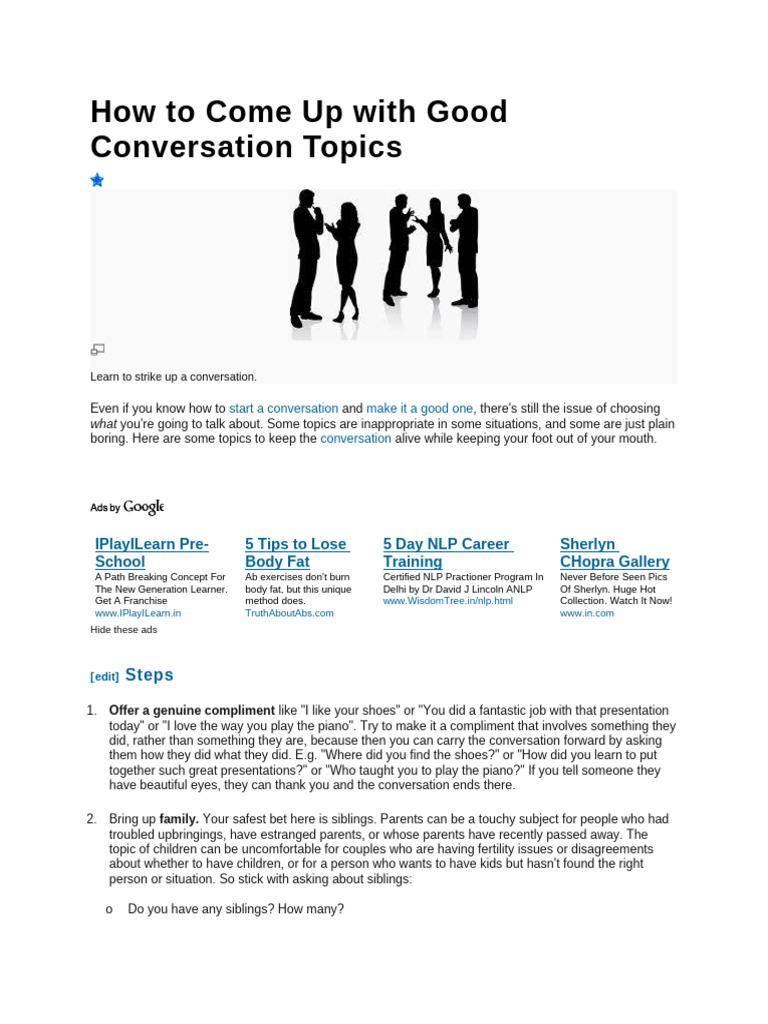 How To Come Up With Good Conversation Topics | PDF | Conversation ...