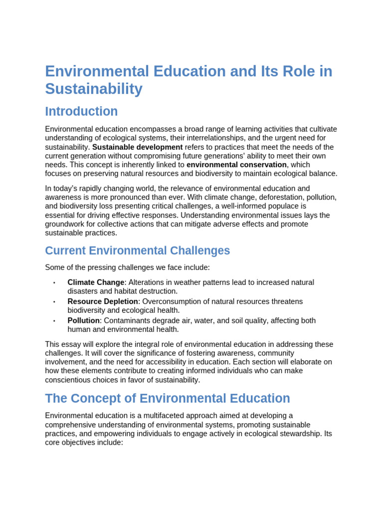 Environmental Education and Its Role in Sustainability | PDF ...