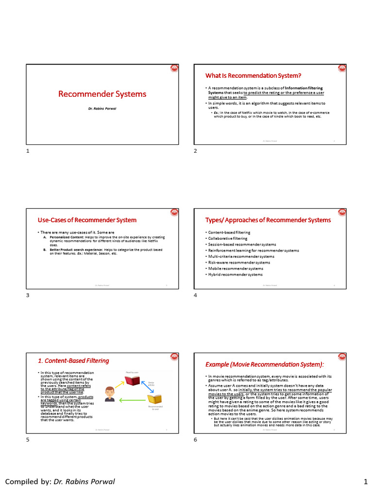Unit Iii 3 1 Recommender Systems At Csjmu 6 Slides Handouts Pdf Computing
