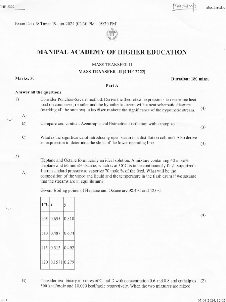 Mass Transfer - II (CHE 2222) (Makeup) | PDF