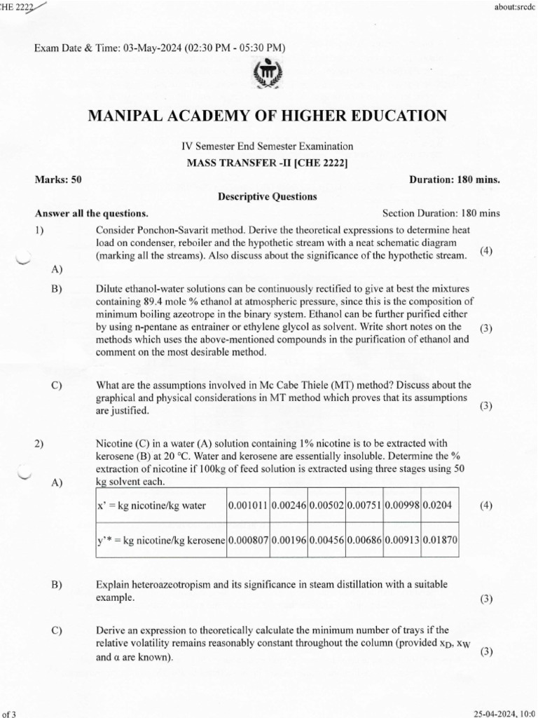 Mass Transfer - II (CHE 2222) | PDF