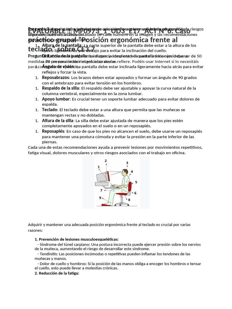 MF0973 1 UD3 E17 ACT Nº6 Posición Ergonómica Frente Al Teclado" Sobre CE3.7 | PDF | Enfermedades ...