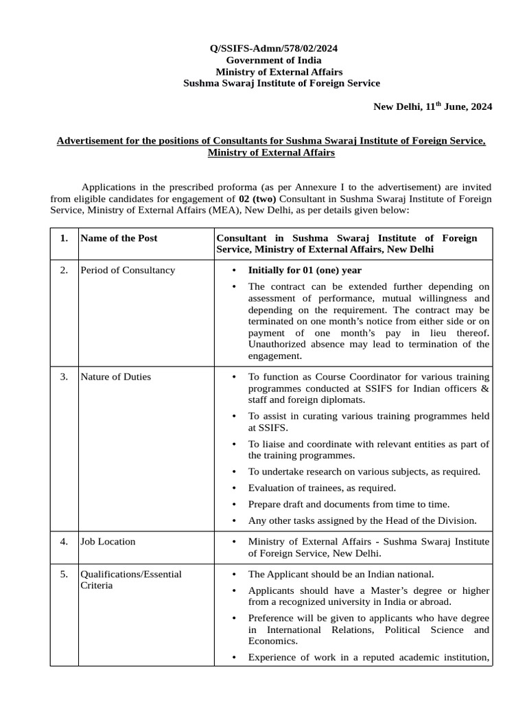 Advertisement-SSIFS-2024-May-27 | PDF | Government