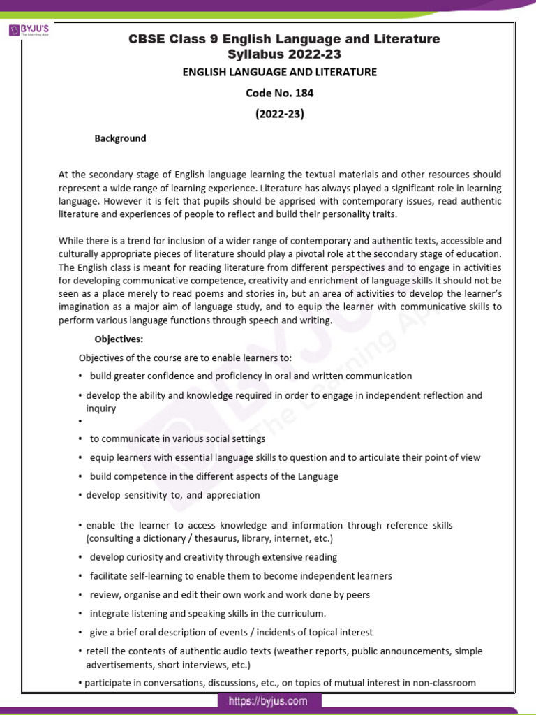 Class 9 English Language Syllabus 2022-23 | PDF | Reading Comprehension ...