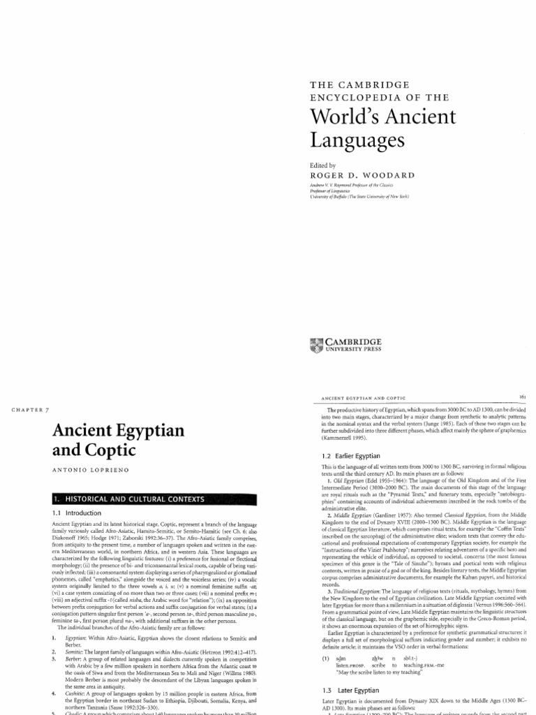 Loprieno Ancient Egyptian and Coptic in Woodard World S Ancient Languages 2004 | PDF