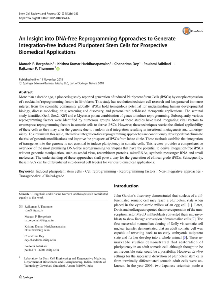 A - 2019 - DNA-free Reprogramming Approaches For iPSCs - Borgohain Et ...