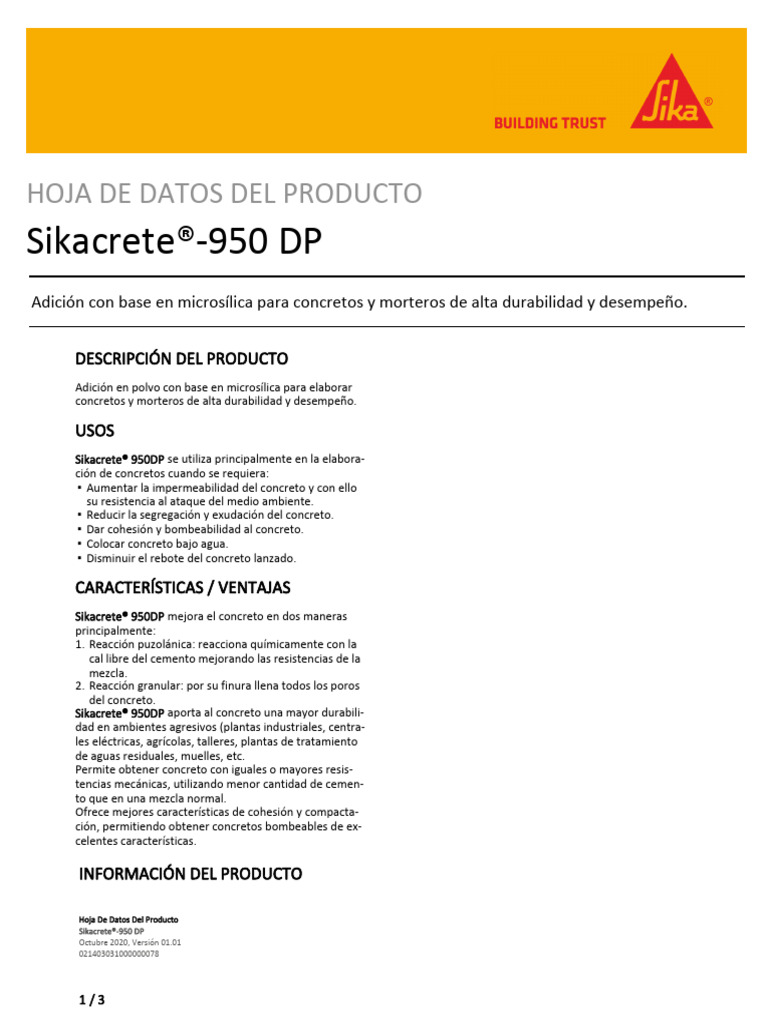 Sikacrete 950 DP | PDF | Hormigón
