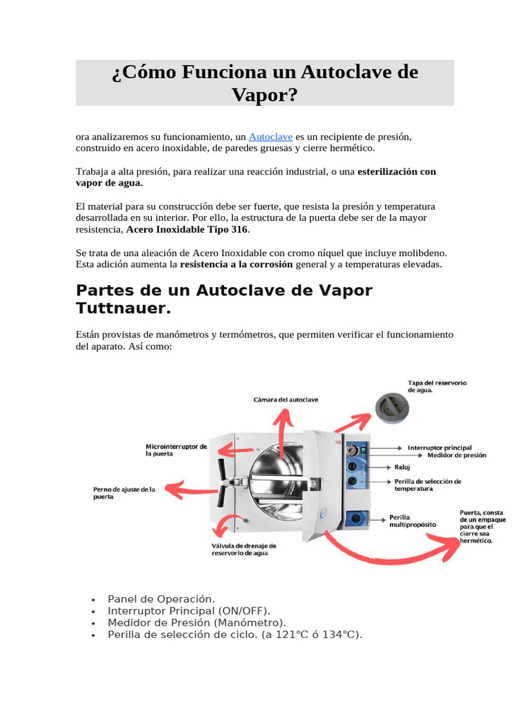 Cómo Funciona Un Autoclave de Vapor | PDF | Esterilización (Microbiología) | Agua