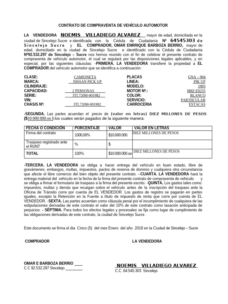 Contrato-compra-venta-VEHICULO | PDF