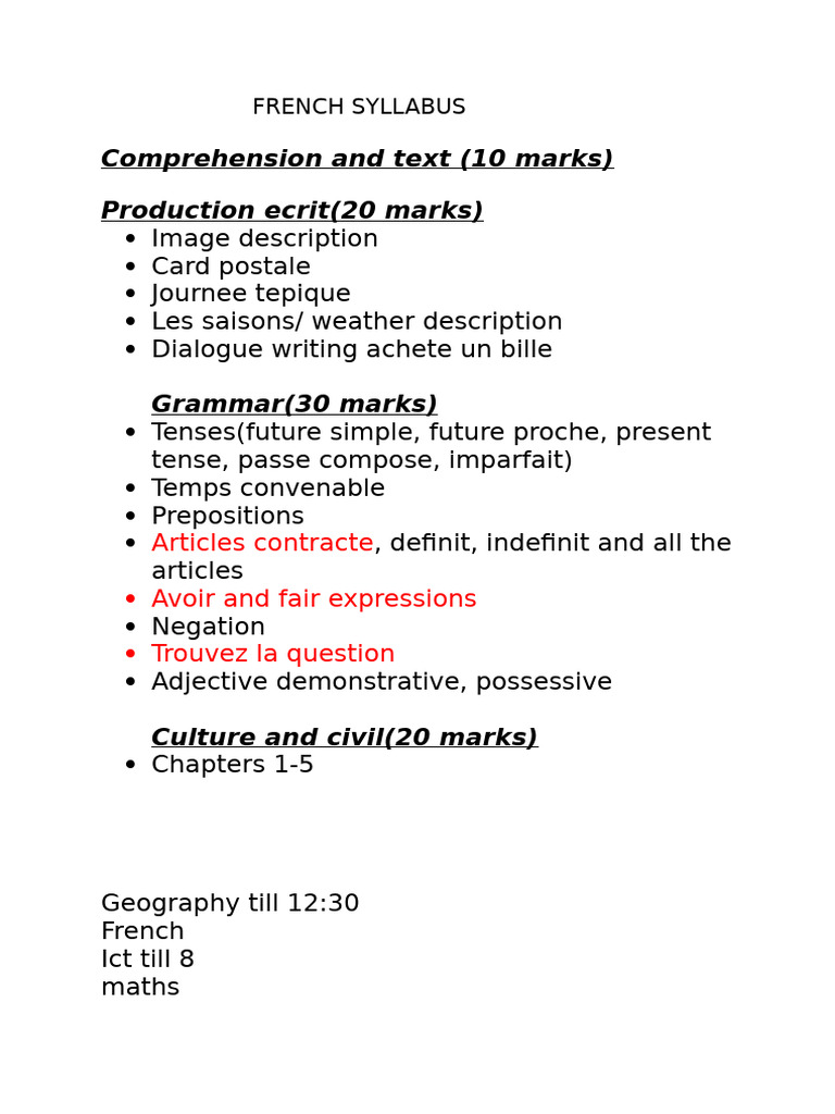French Syllabus | PDF