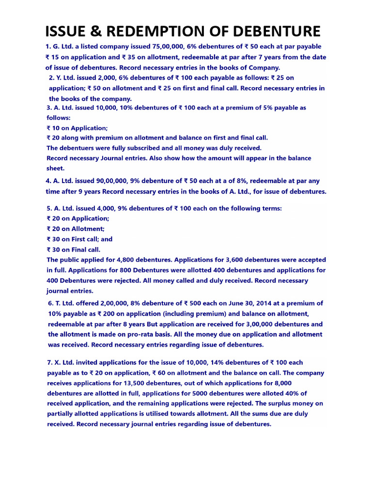 Issue and Redemption of Debenture | PDF