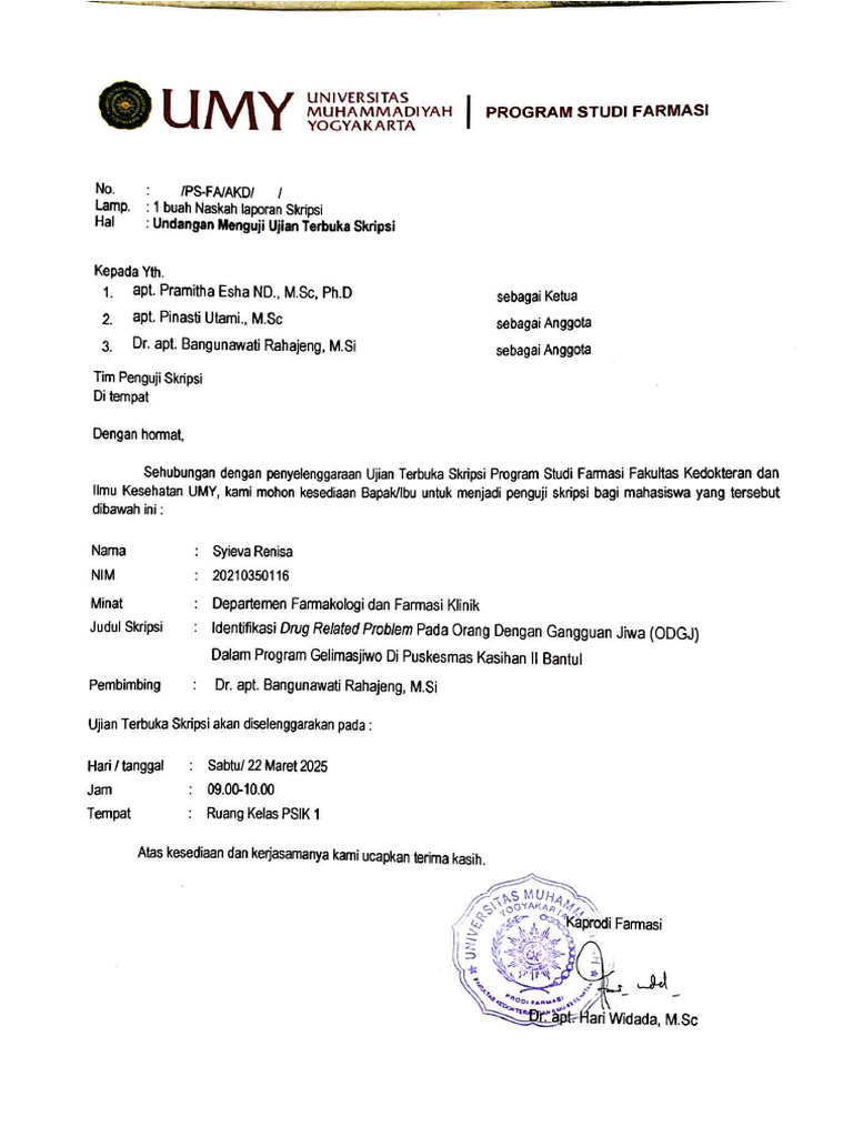 Undangan Sidang Terbuka Syieva Renisa | PDF