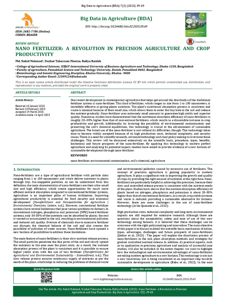 Nano Fertilizer: A Revolution in Precision Agriculture and Crop Productivity | PDF | Agriculture ...