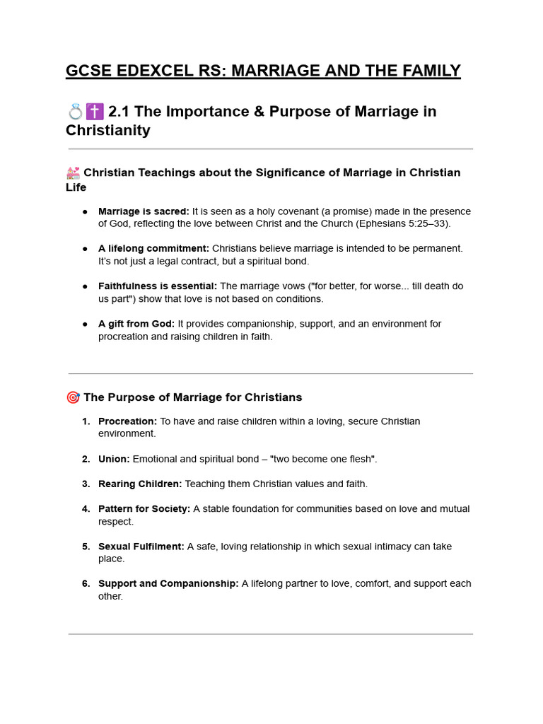 Gcse Edexcel RS - Marriage and The Family | PDF | Marriage | Catholic ...