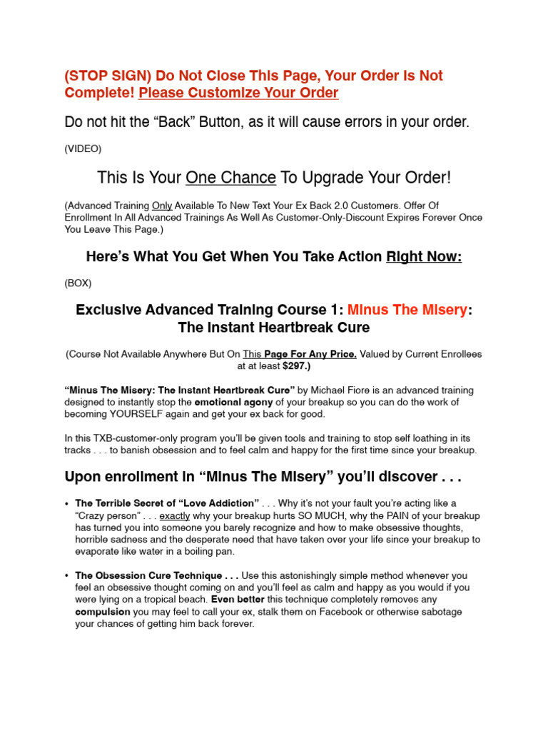 TXB Minus The Misery Upsell Copy For Men | PDF