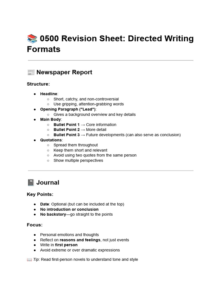 Directed Writing Formats for IGCSE 0500 | PDF