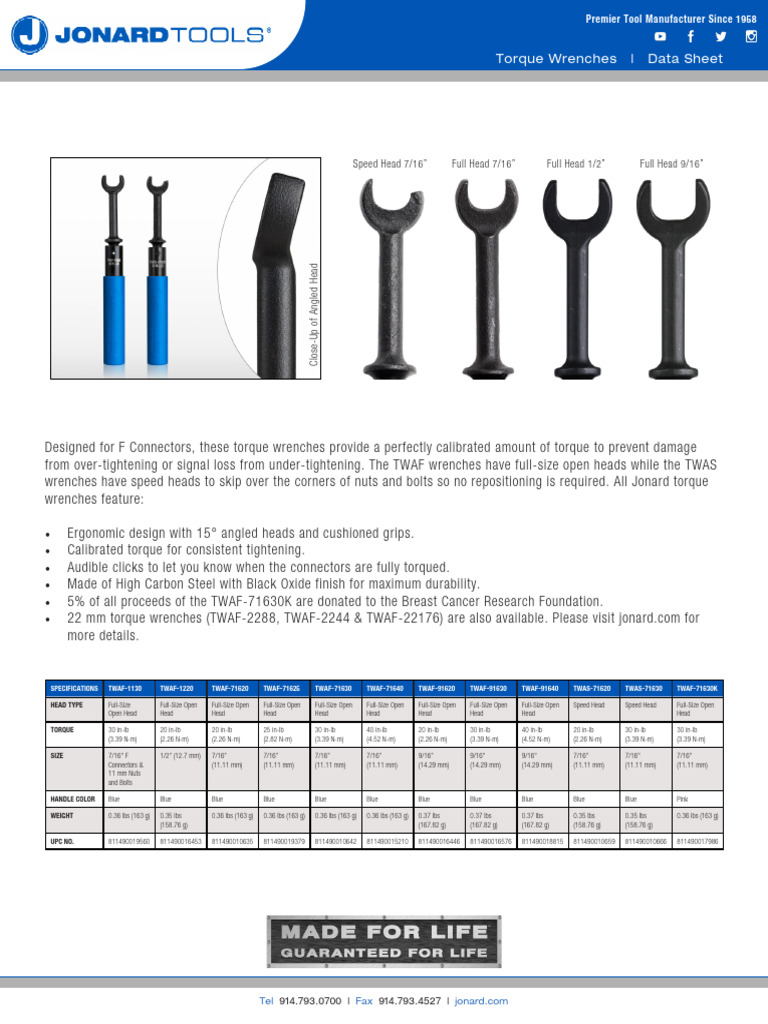 Jonard Torque Wrenches Data Sheet | PDF | Nut (Hardware)