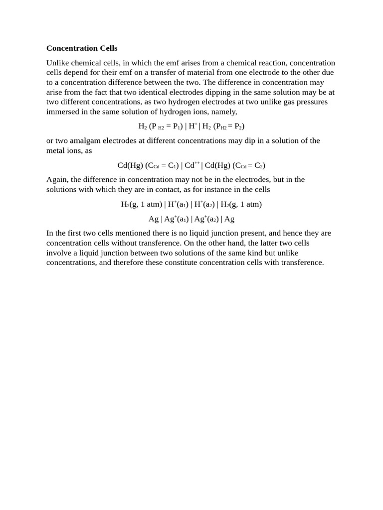 Concentration Cells | PDF