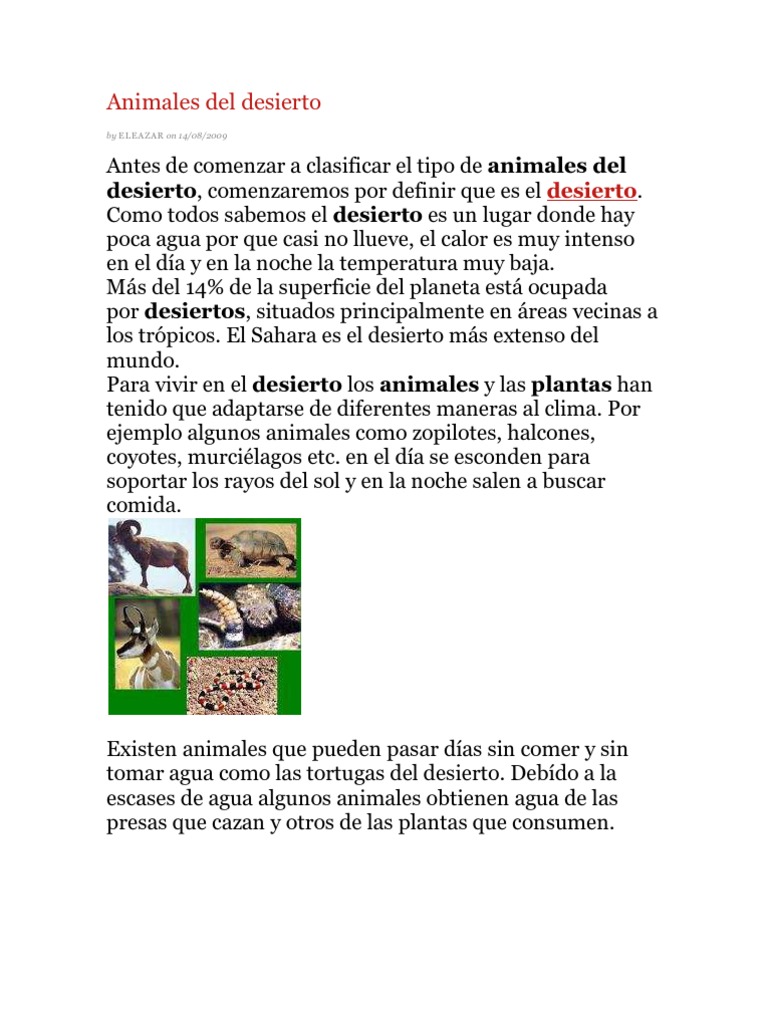 Animales del Desierto: Guía Esencial | PDF | Naturaleza