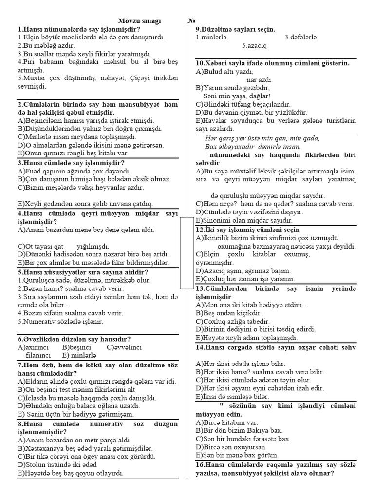 11)MS SAY 1 Paylaşmaq qadağandır. | PDF