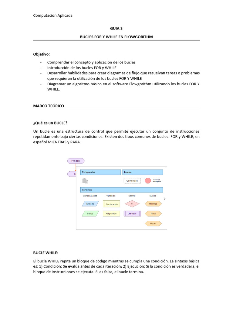 Guia 3 Bucles FOR y WHILE en Flowgotithm g11 | PDF | Programación de computadoras | Ingeniería ...