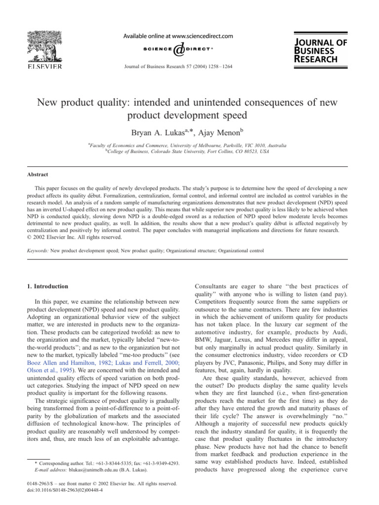 New product quality - Intended and unintended consequences of new ...