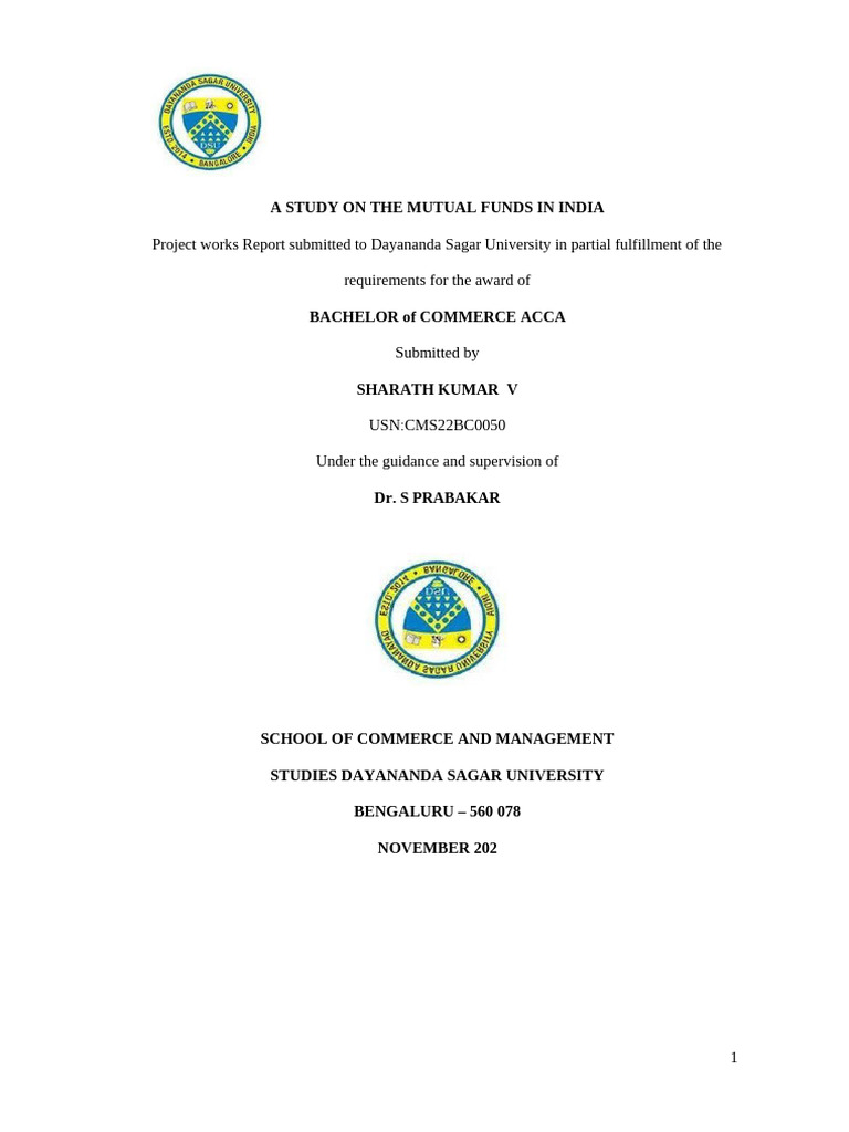 A Study in Mutual Funds Project (Sharath | PDF | Investing | Investment ...