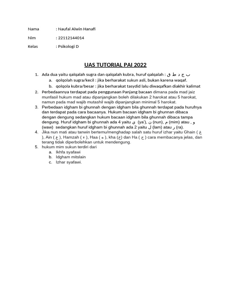 UAS Tutorial PAI Naufal Alwin Hanafi | PDF