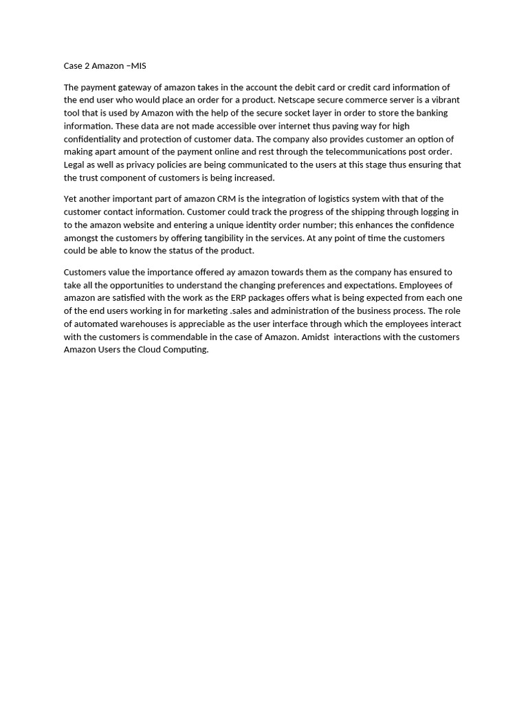 Case 2 Amazon (MIS) Assignment | PDF