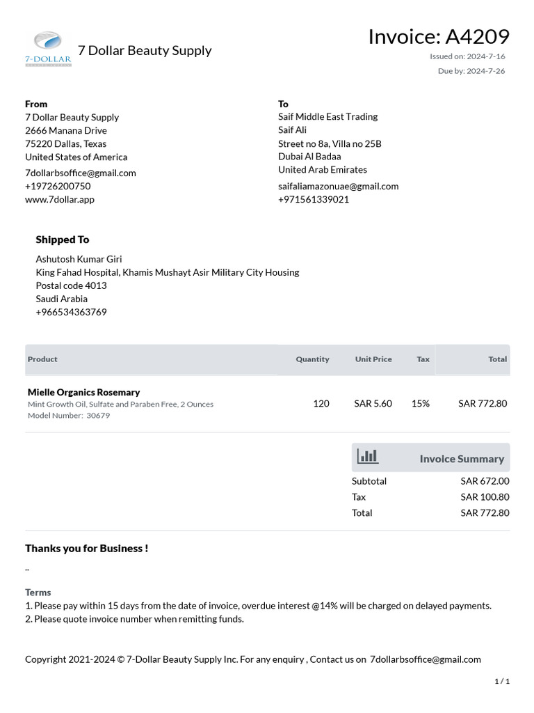 7 Dollar Distributor Invoice For Oil Rosemary | PDF