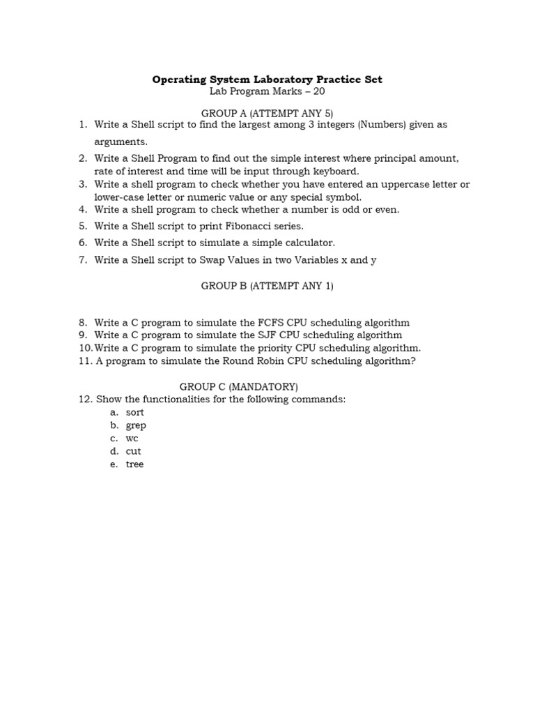 Operating System Lab Practice Exercises | PDF
