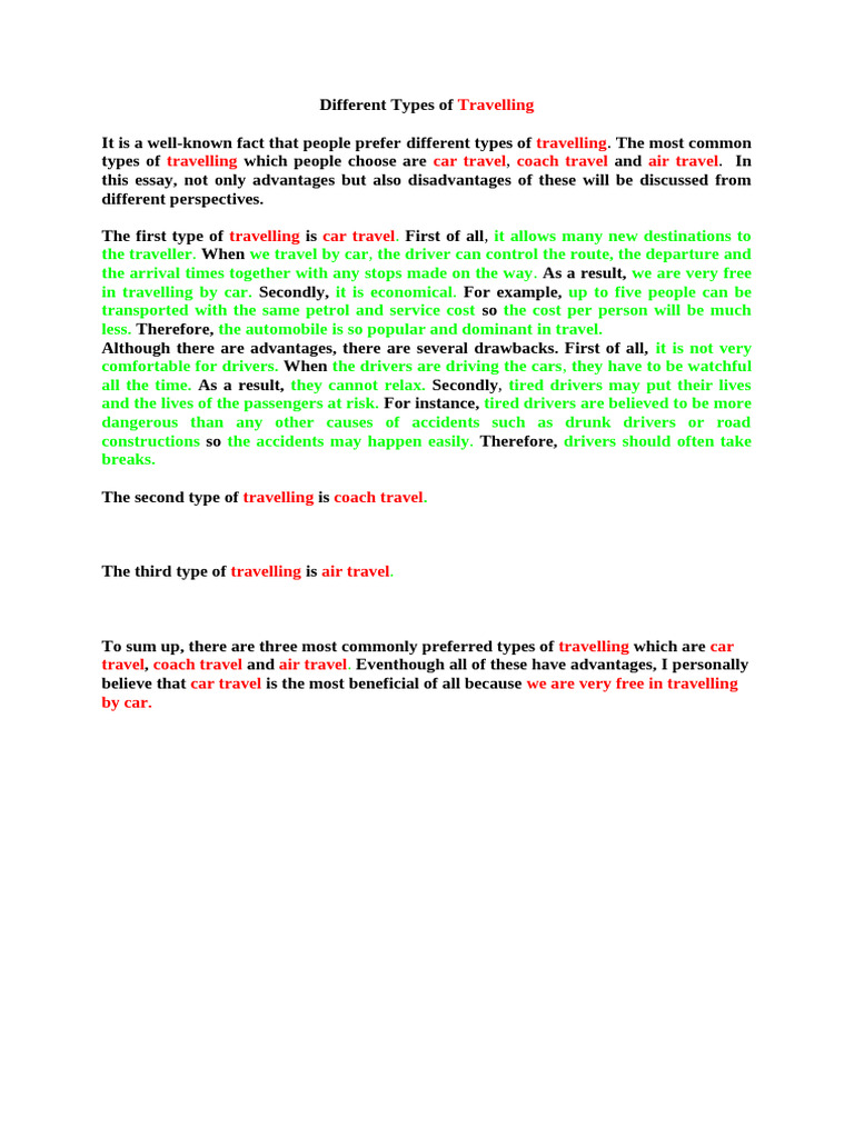 Types of Travel: Car, Coach, Air | PDF