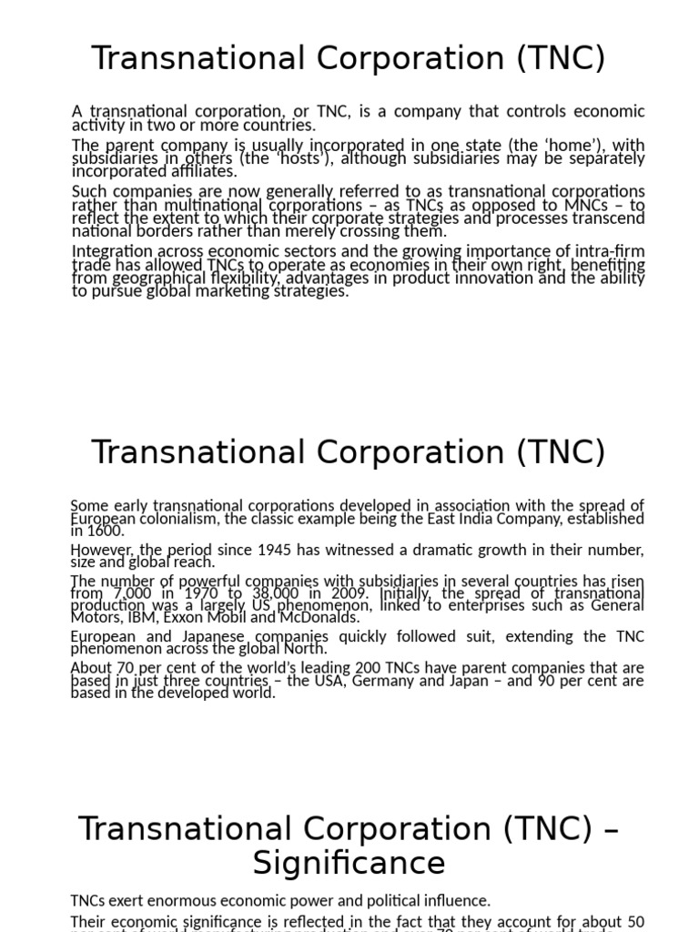 TNC and Globalisation | PDF | Multinational Corporation | Business Economics