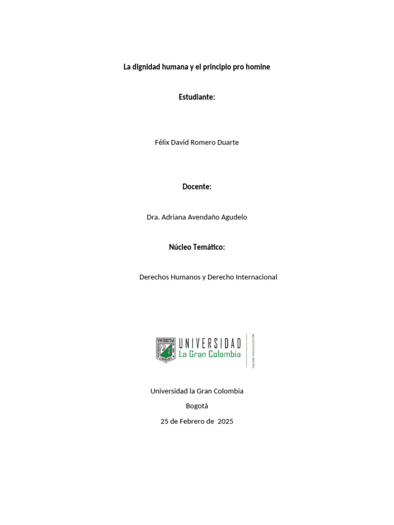 Dignidad Humana y Principio Pro Homine | PDF | Derechos humanos | Dignidad